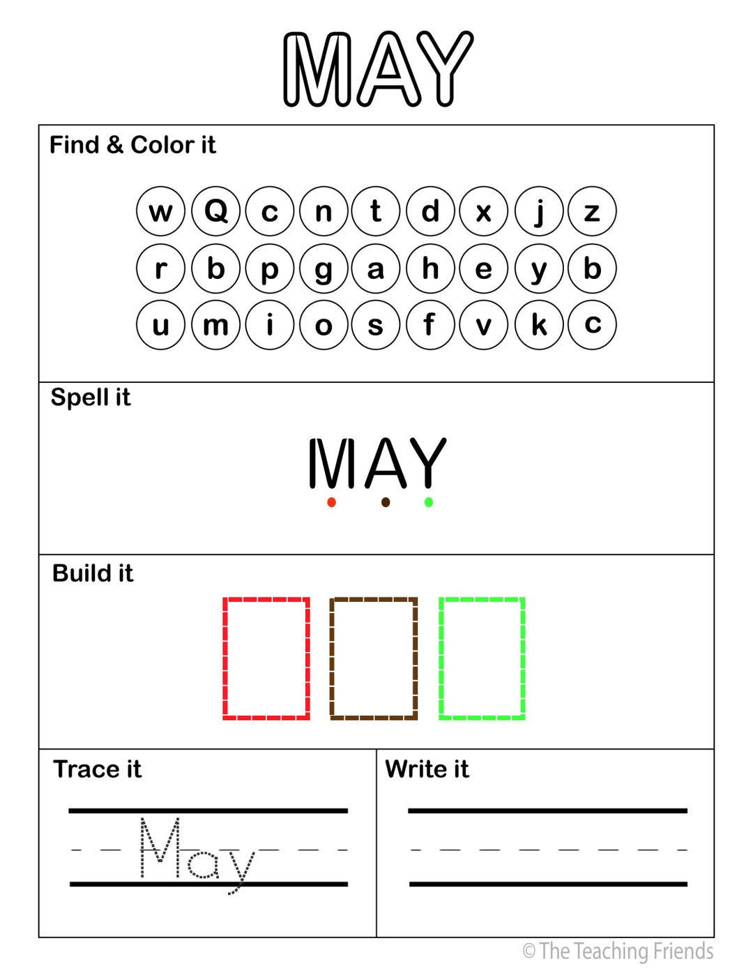 Months of the Year Spelling Worksheets Trace Build Write Activities for ...