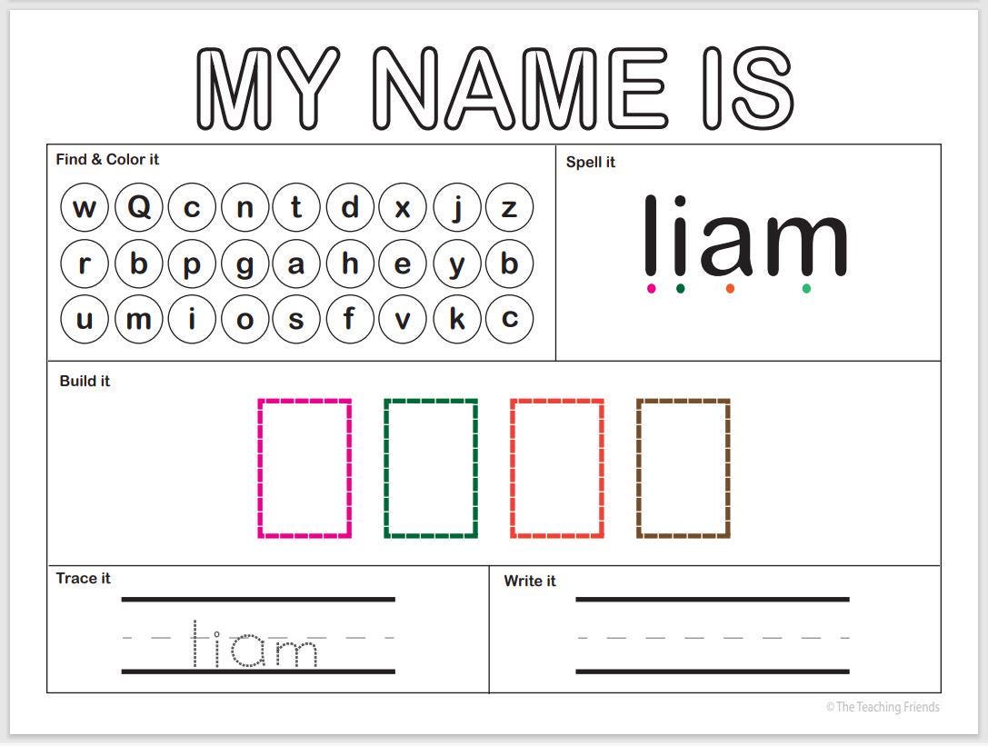 Custom Name Worksheet for Preschool Spell Build Trace Write Activity ...