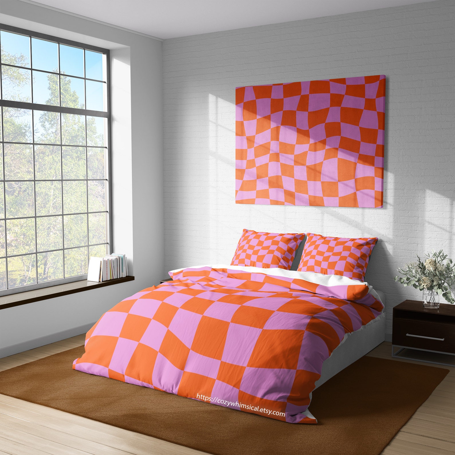 Orange and Purple Retro Y2k Wavy Check Bedding, Checkerboard Aesthetic ...