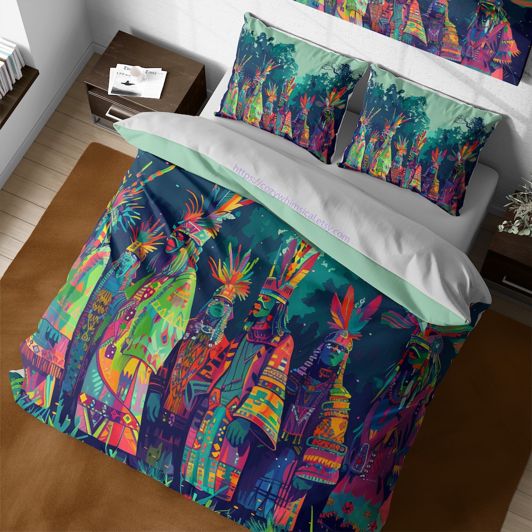 Mystic Ancient Shaman Tribe Duvet Cover Set, Spiritual Shaman Bedding Set, Colorful Quilt Cover ...