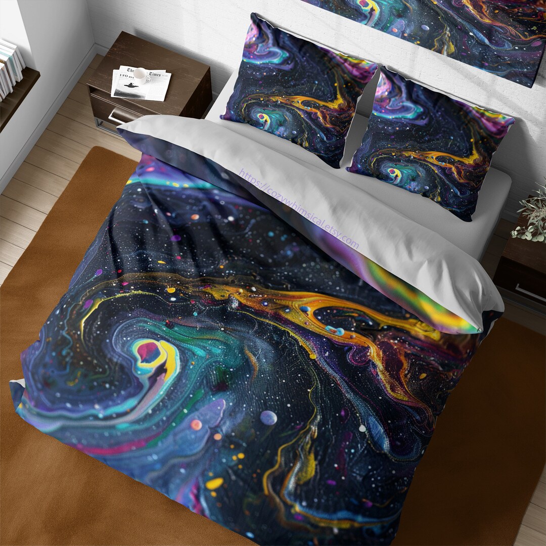 Cosmic Nebula Marbled Fluid Art Galaxy Duvet Cover, Outer Space Themed ...
