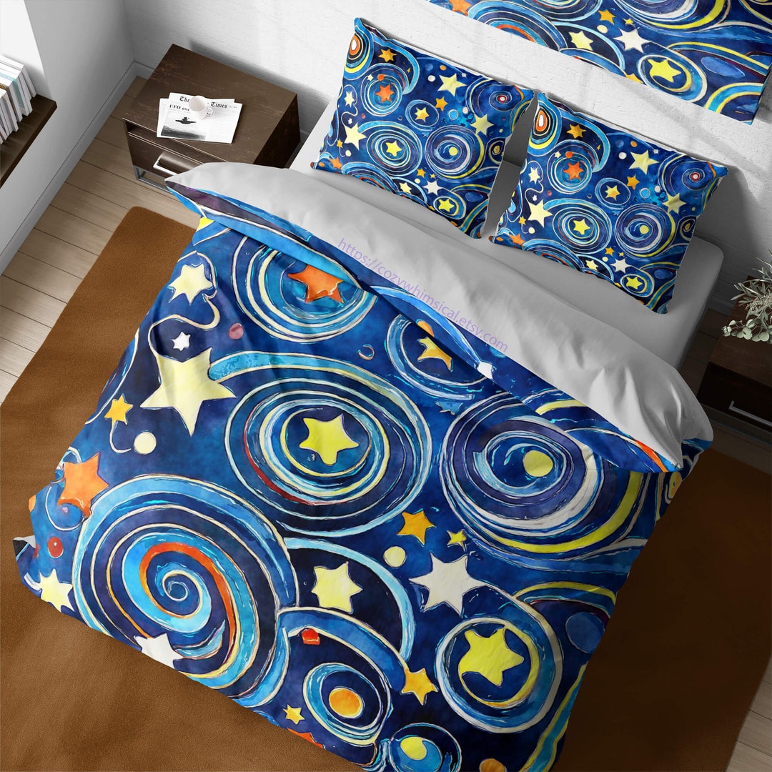 Mystical Starry Night Sky Swirls Aesthetic Galaxy Bedding Set Full ...