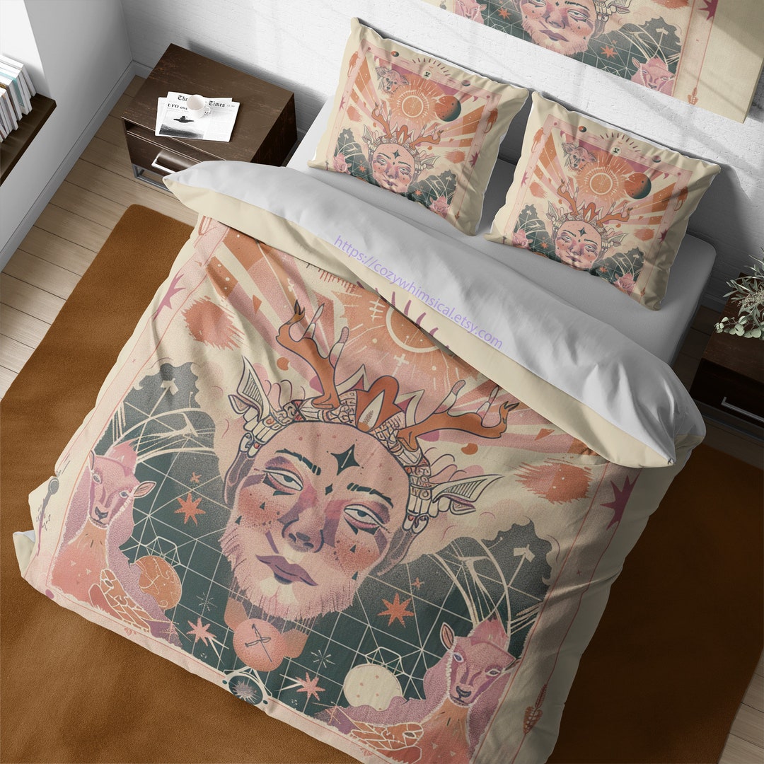 Celestial Witch Boho Bedding Set, Vintage Aesthetic Dorm Bedding ...
