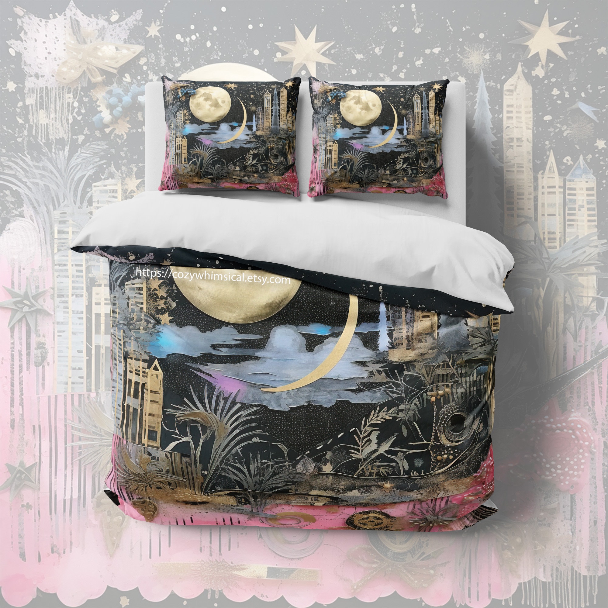 Dark Vintage Floral Moon Bedding Set, Witchy Whimsigoth Room Decor ...