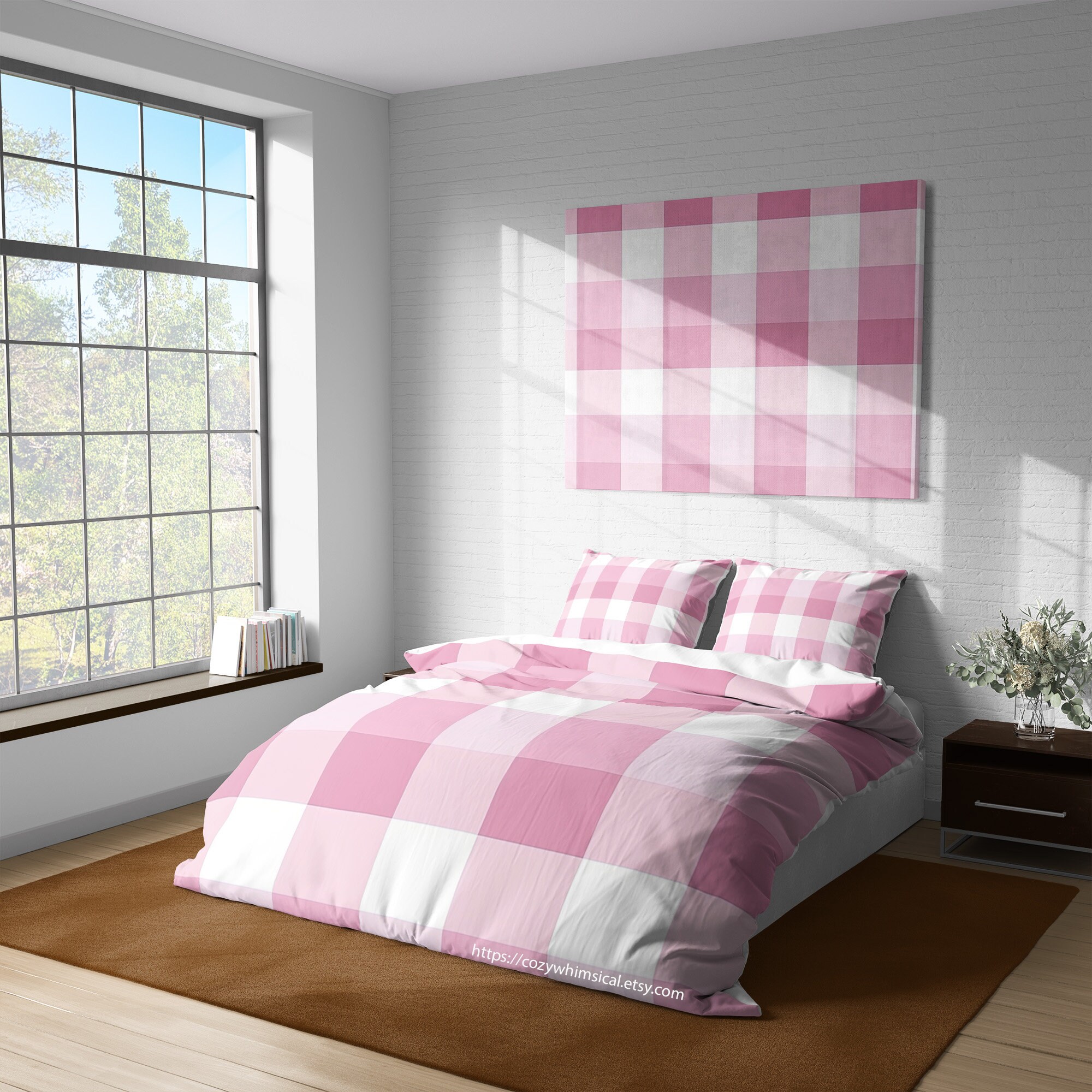 Pastel Pink Gingham Check Bedding, Checkered Plaid Duvet Cover Set ...