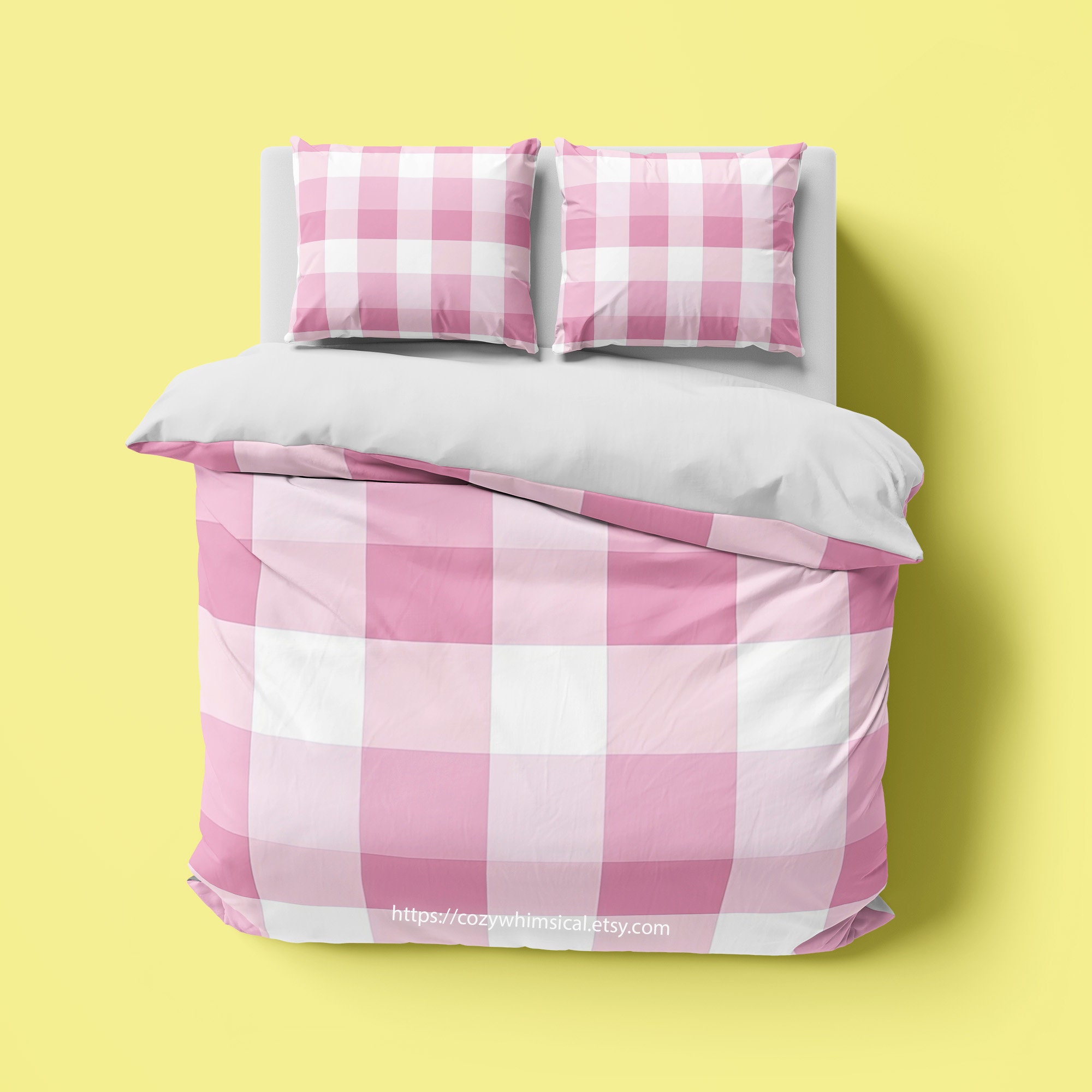 Pastel Pink Gingham Check Bedding, Checkered Plaid Duvet Cover Set ...