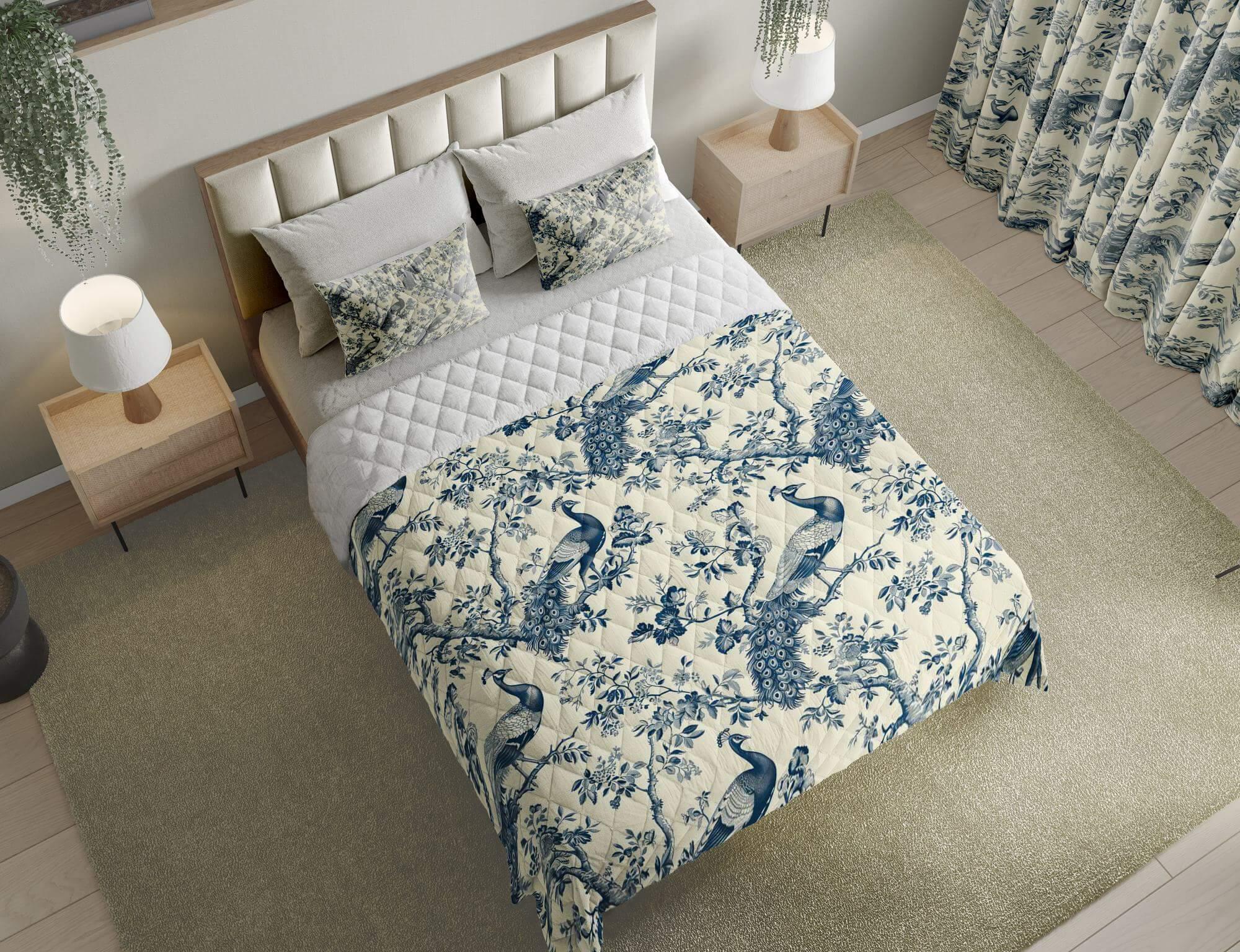 Vintage Peacock Bedding Set, Aesthetic Bed Cover, Quilted Bedding Set ...