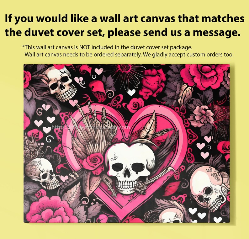 Y2k Pink Gothic Skull Hearts Duvet Cover Set, Rebel Punk Bedding, Emo ...