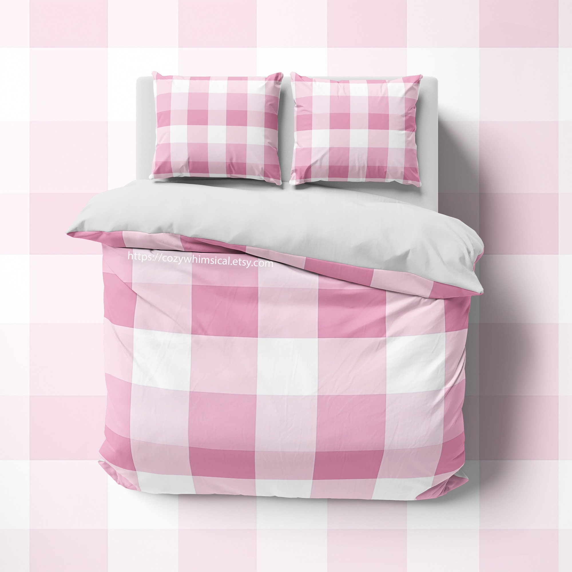 Pastel Pink Gingham Check Bedding, Checkered Plaid Duvet Cover Set ...