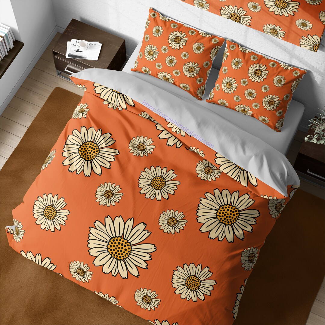 Retro Daisies Vintage Style Hippie Aesthetic Bedspread, Groovy ...