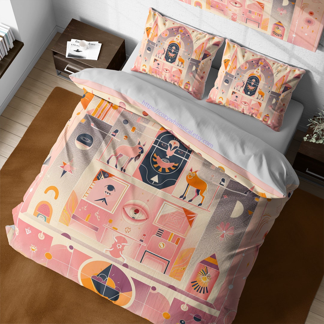 Blush Pink Witchy Astral Patterns Bedding Set, Psychic Tarot Duvet ...