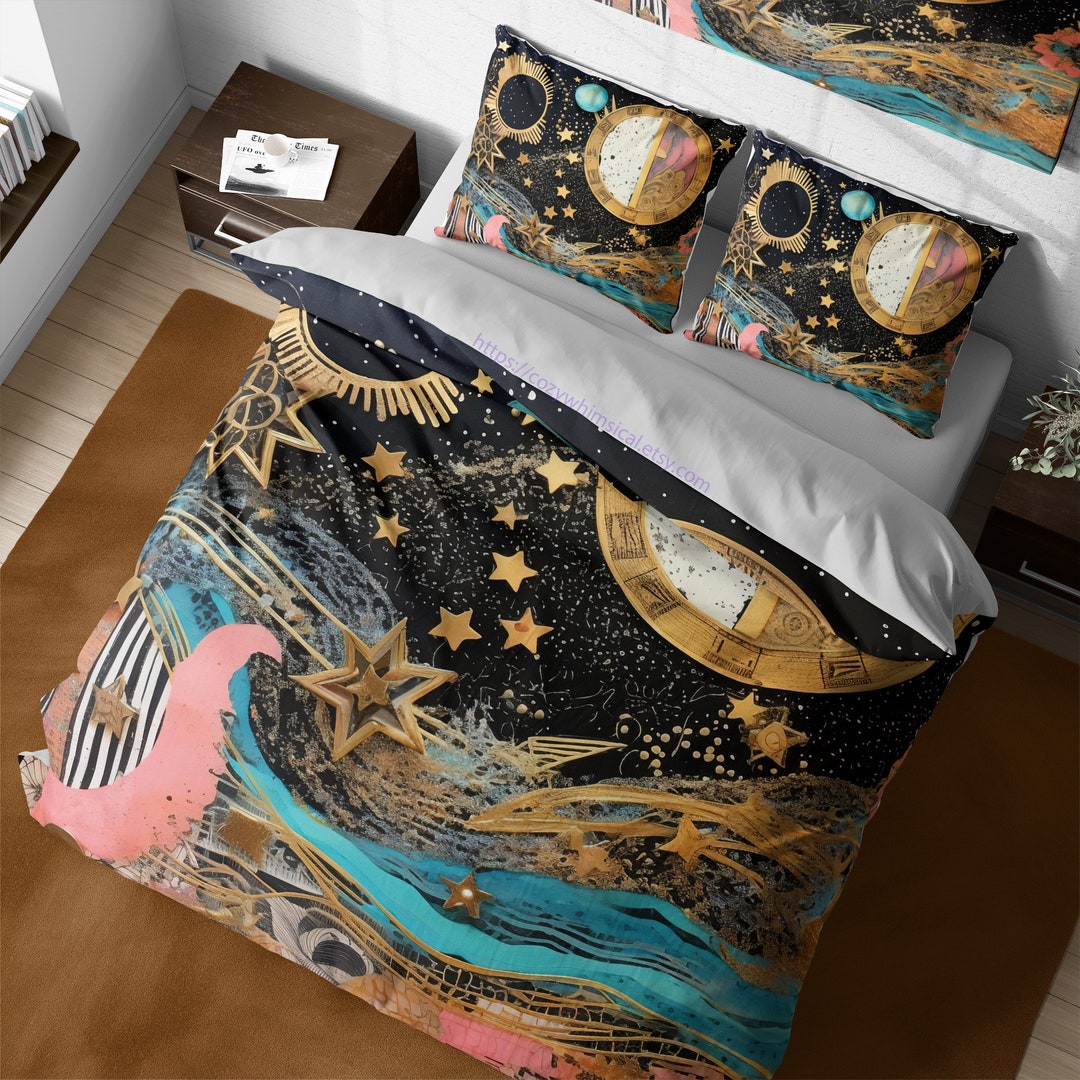 Vintage Gold Astrology Horoscope Bedding Set, Witchy Whimsigoth Decor ...