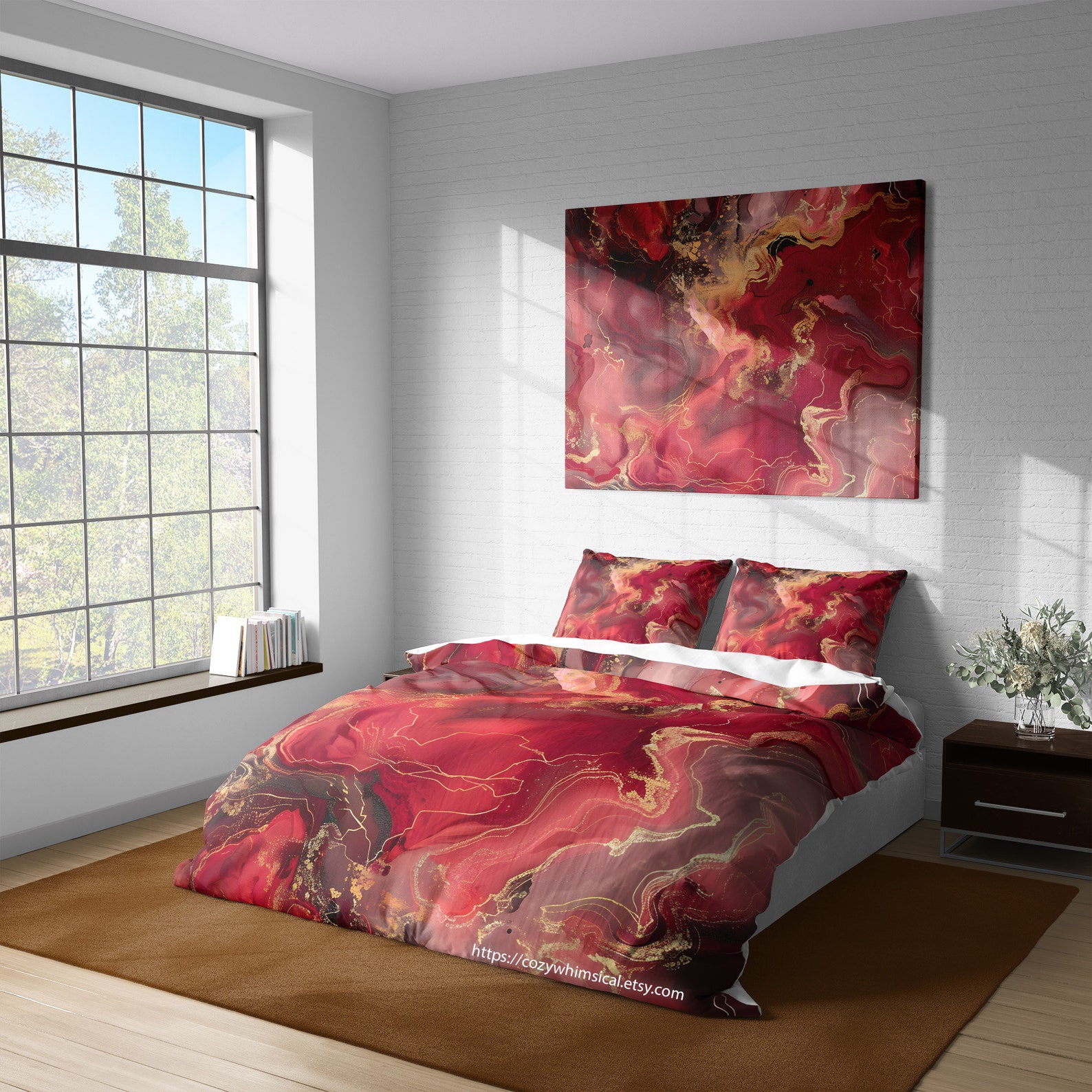 Abstract Maroon and Gold Fluid Art Bedding, Aesthetic Liquid Marble ...