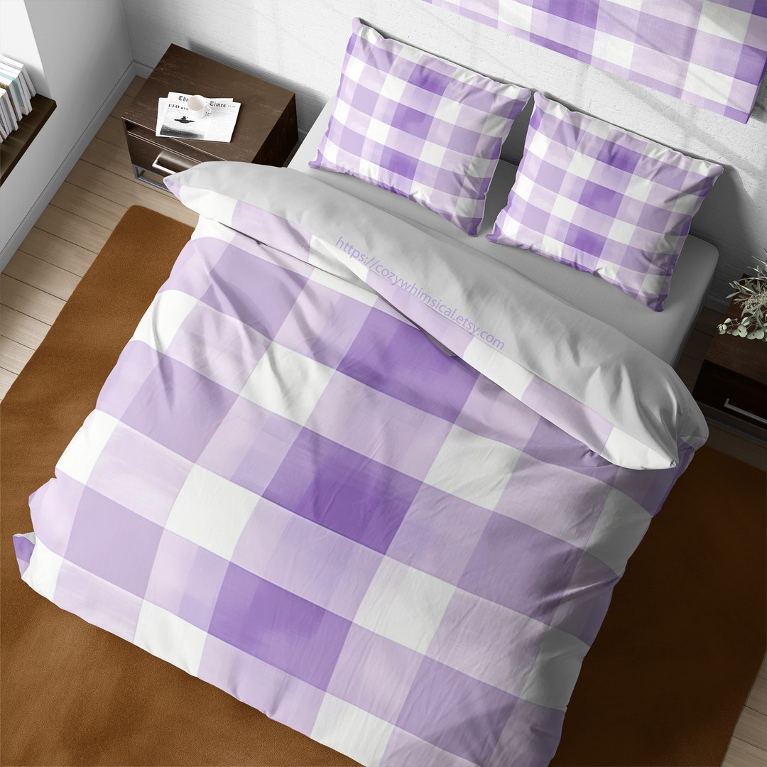 Pastel Purple Gingham Check Bedding, Checkered Plaid Duvet Cover Set ...
