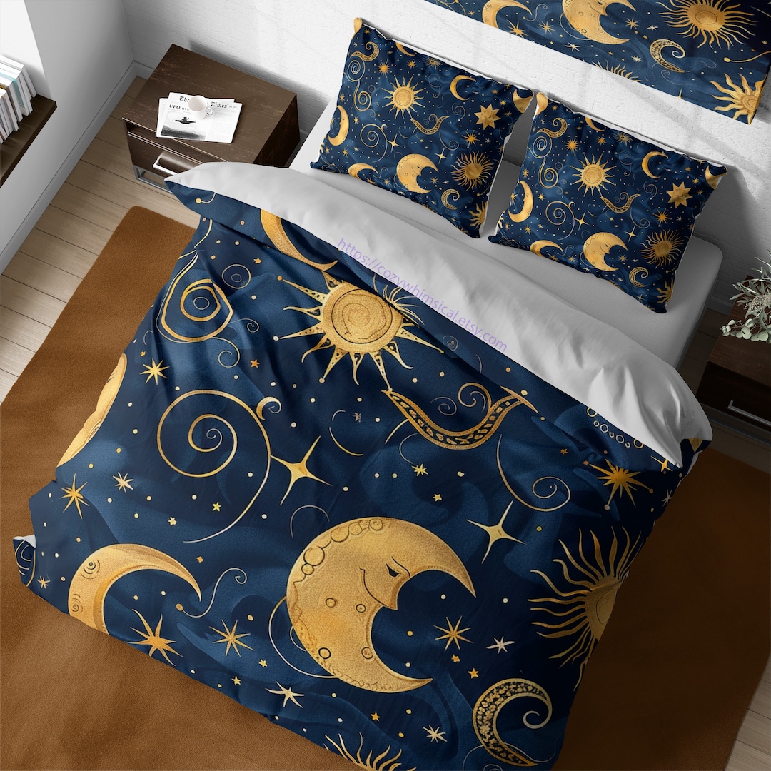 Mystical Gold Celestial Bedding Sun and Moon, Witchy Decor, Stars ...