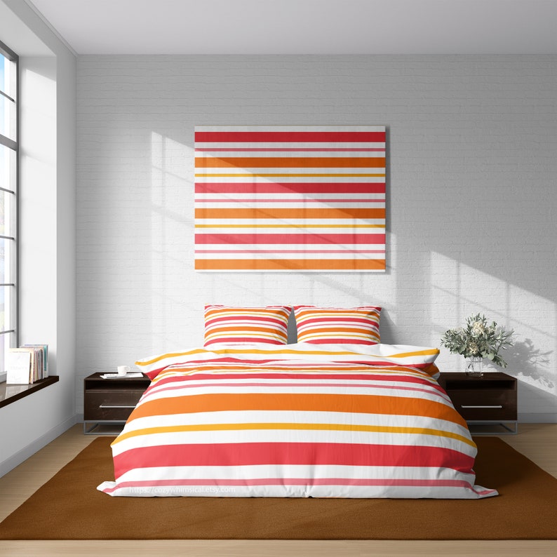 Retro 70's Saffron and Red Stripe Bedding Set, Vintage Hippie Duvet ...