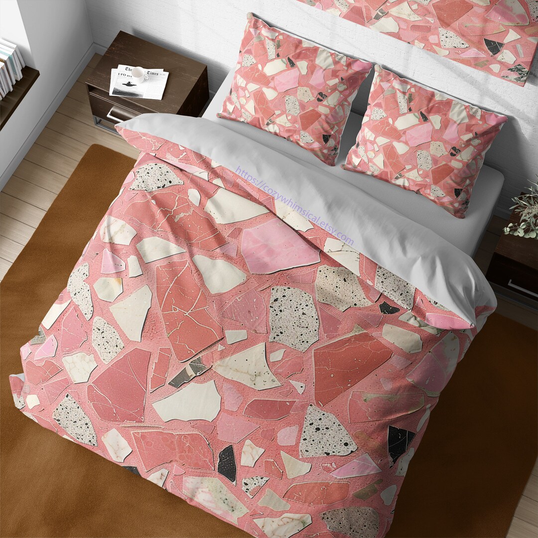 Peach Venetian Terrazzo Pattern Duvet Cover Set, Colorful Pink ...