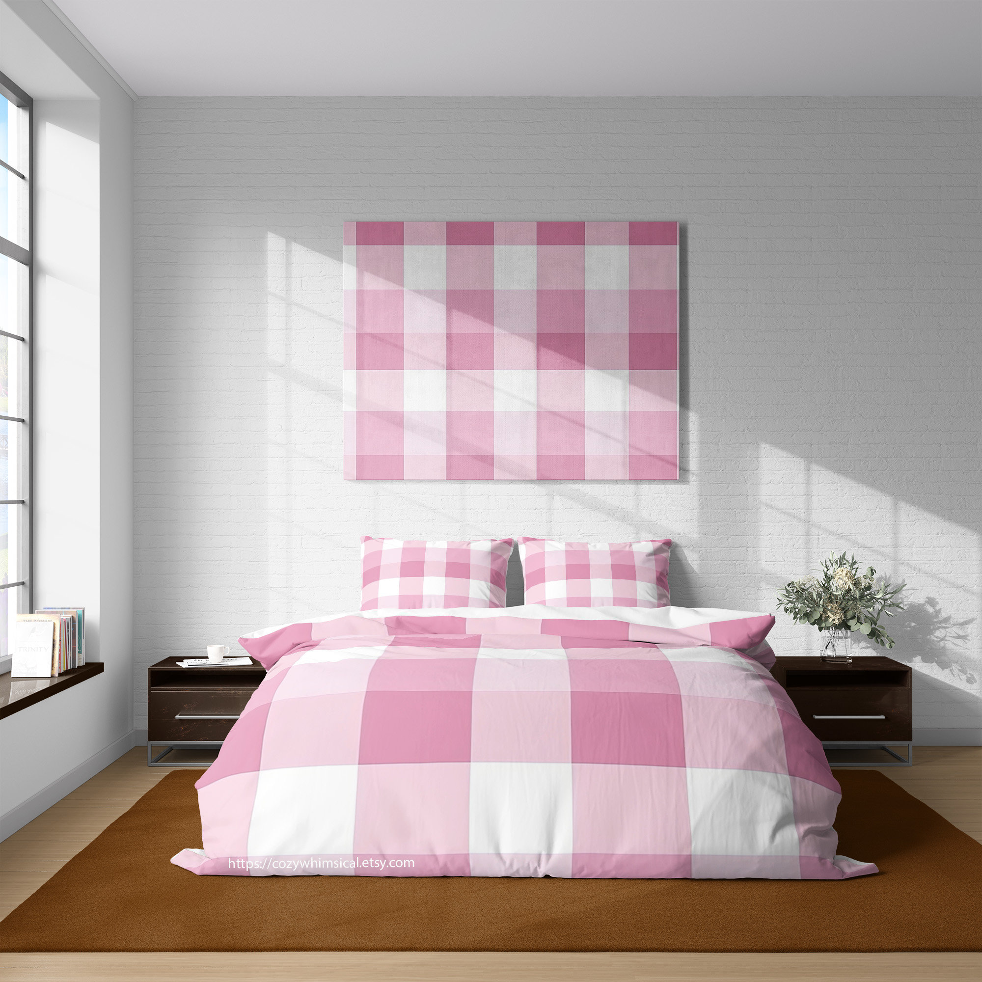 Pastel Pink Gingham Check Bedding, Checkered Plaid Duvet Cover Set ...