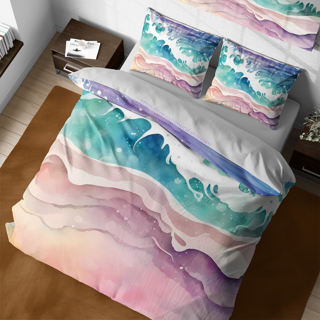 Cute Aesthetic Pastel Ocean Waves Duvet Cover, Abstract Seascape Marble ...