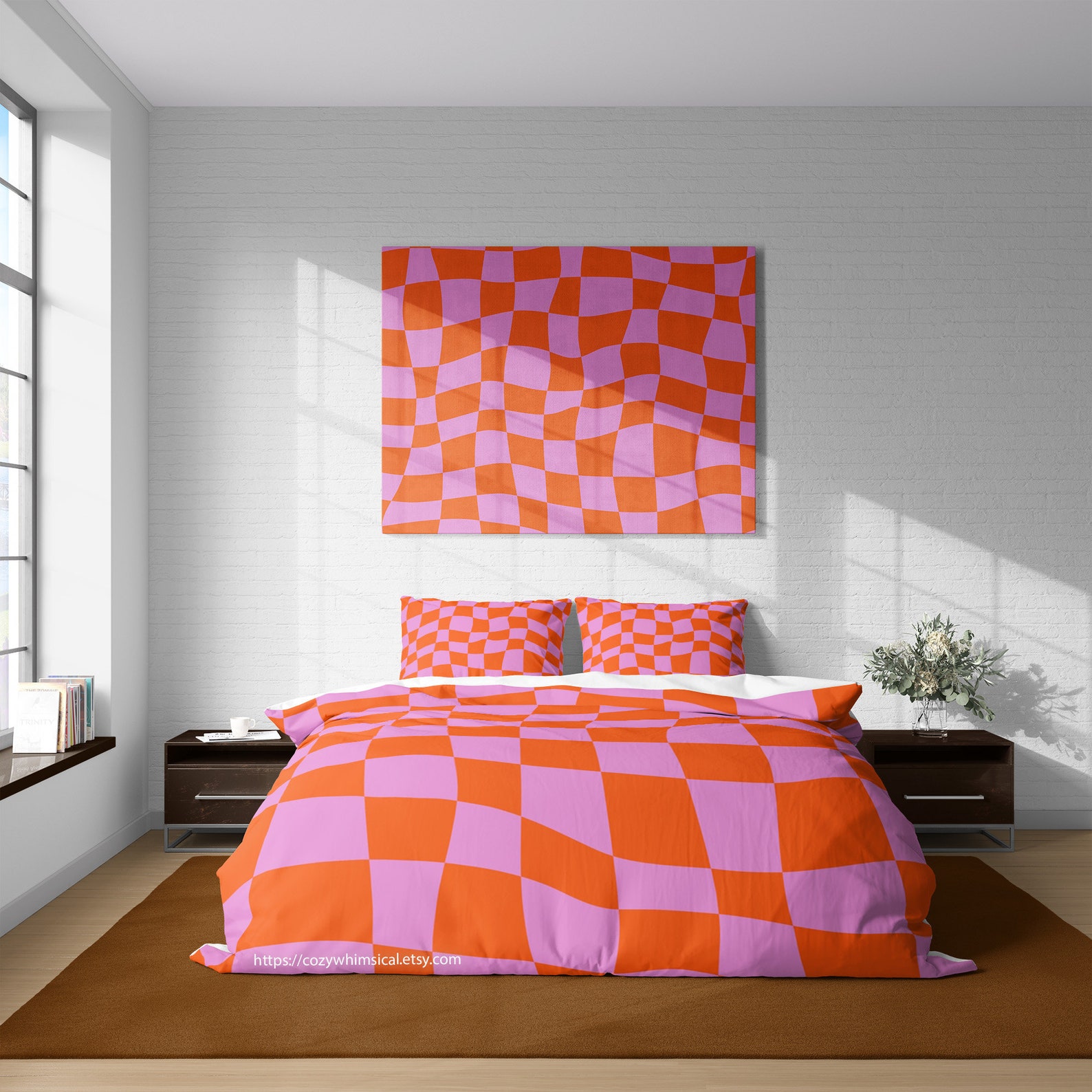 Orange and Purple Retro Y2k Wavy Check Bedding, Checkerboard Aesthetic ...