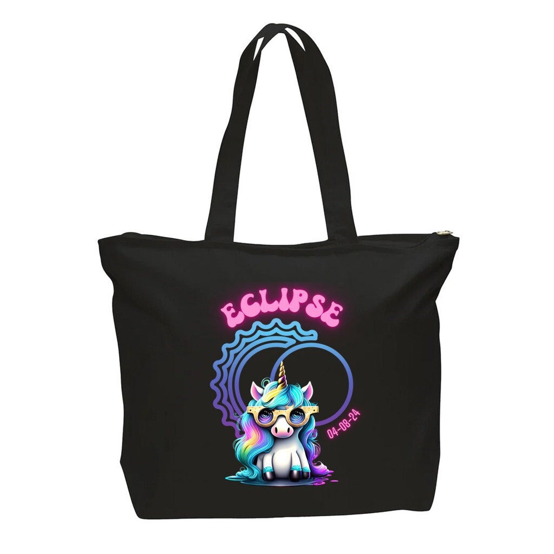 Total Solar Eclipse Tote, April 8 2024, Unicorn Eclipse Bag, Zipper ...