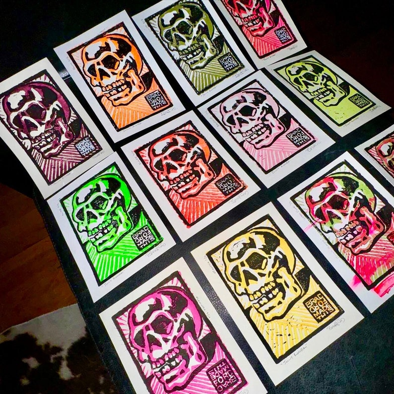 5" X 7" 'jolly Roger' Skull Lino Print - Ballerina (blush Pink) - Etsy