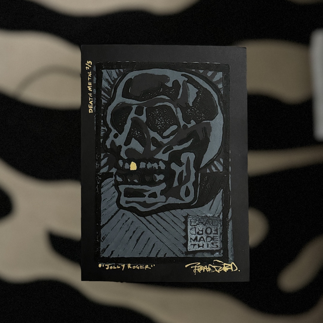 LIMITED 5"x7" 'jolly Roger' Gold Tooth Skull Lino Cut Print - Folk ...