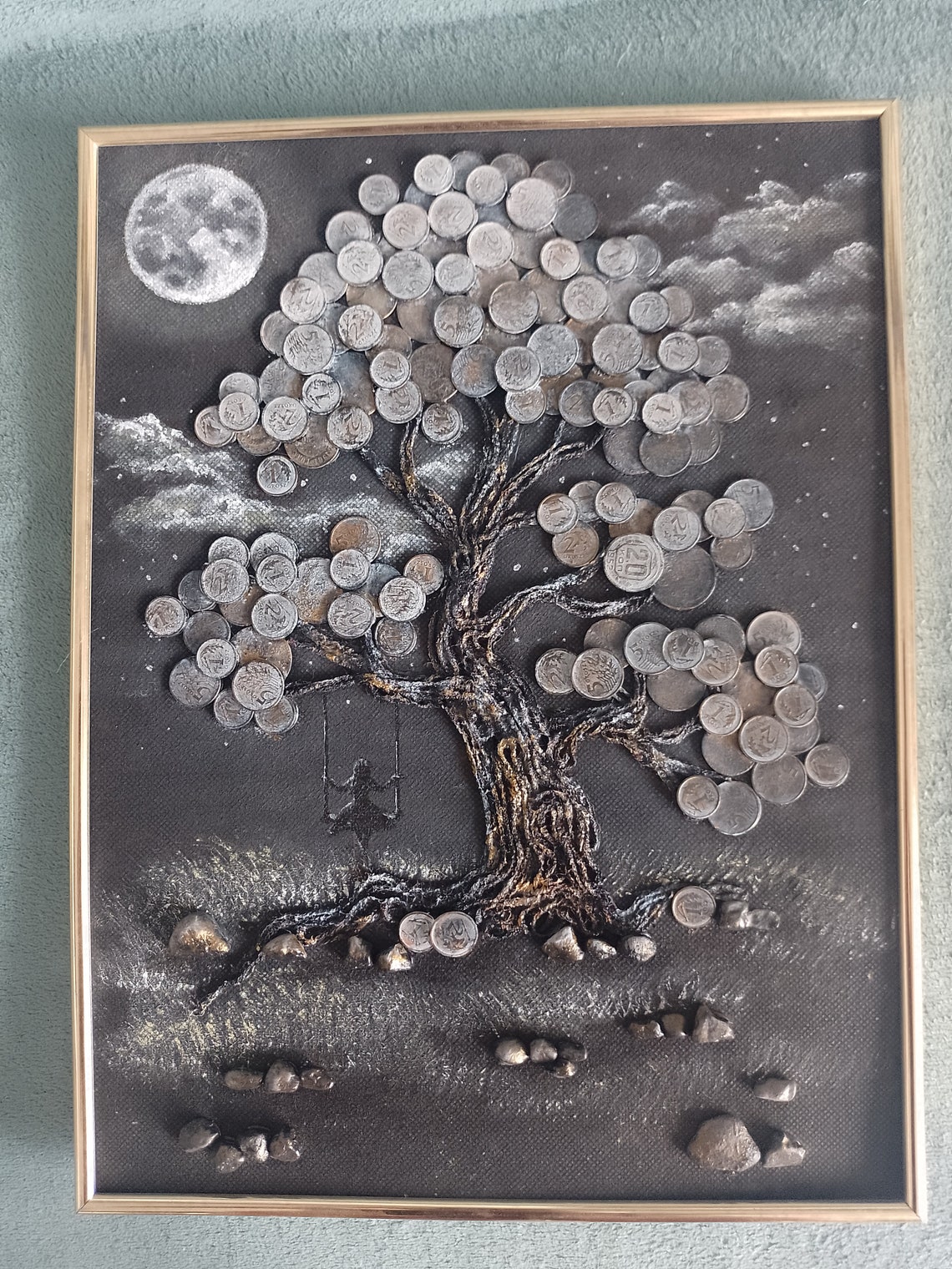 Enchanting Golden Money Tree Painting: Prosperous Wall Art for Home ...
