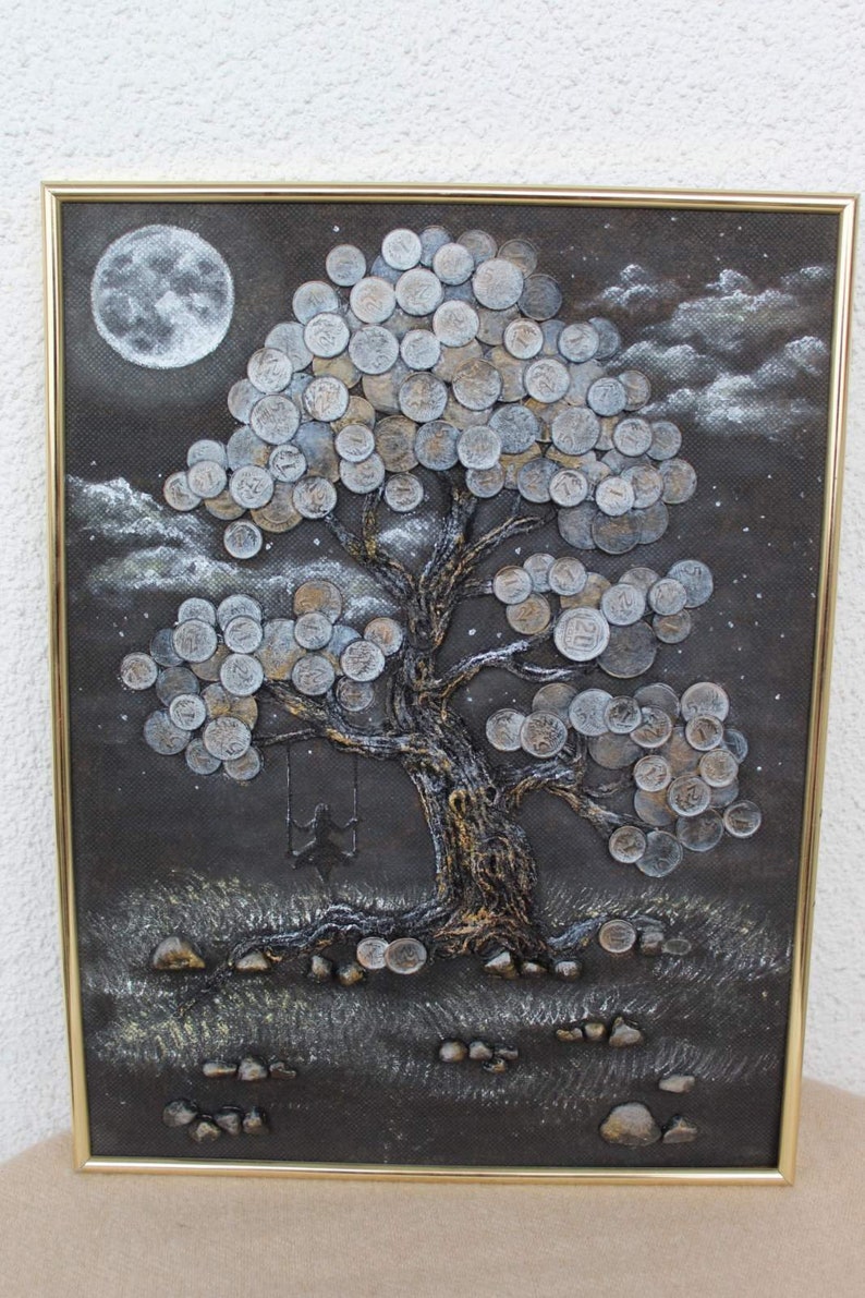 Enchanting Golden Money Tree Painting: Prosperous Wall Art for Home ...