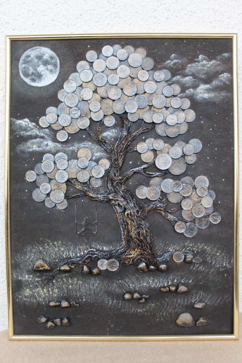 Enchanting Golden Money Tree Painting: Prosperous Wall Art for Home ...