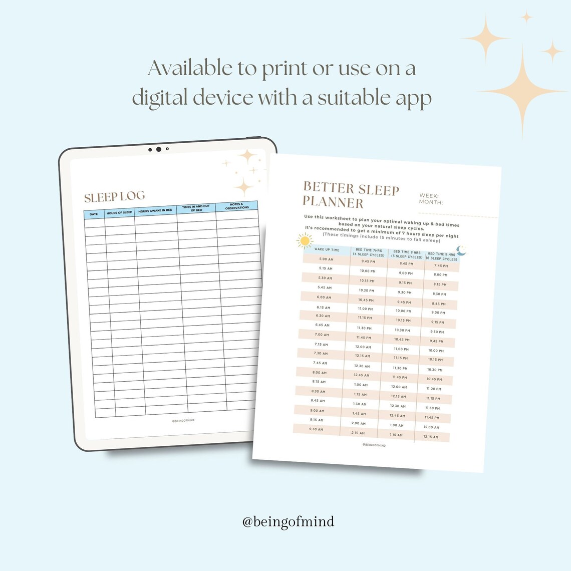 Bed Time Planner, Sleep Log, Sleep Tracker, Sleep Hygiene, Sleep ...