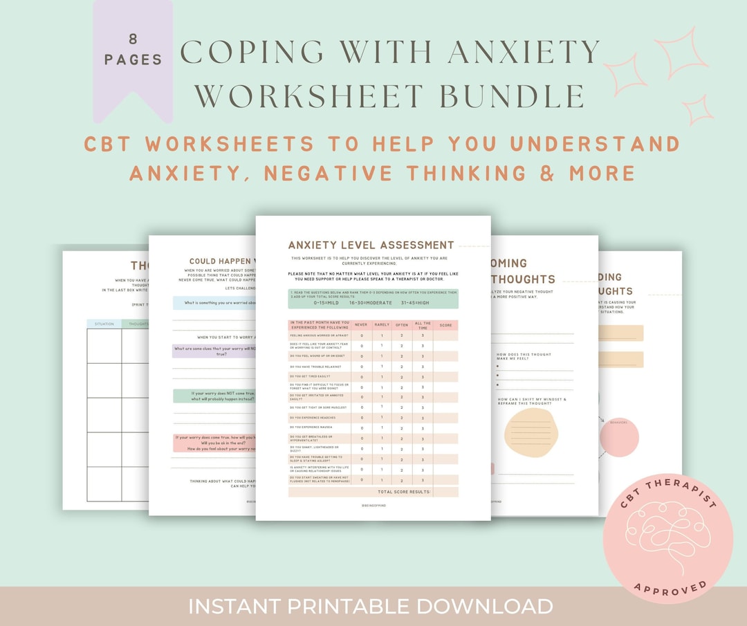 Coping With Anxiety Cbt Worksheet Bundle - Etsy