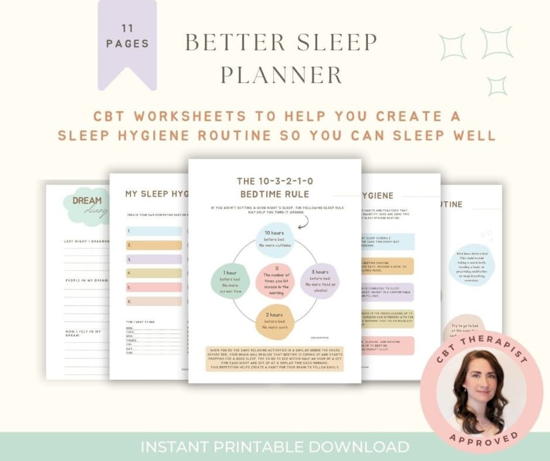 Better Sleep Planner, Sleep Hygiene, Sleep Routine, Cbt Worksheets - Etsy