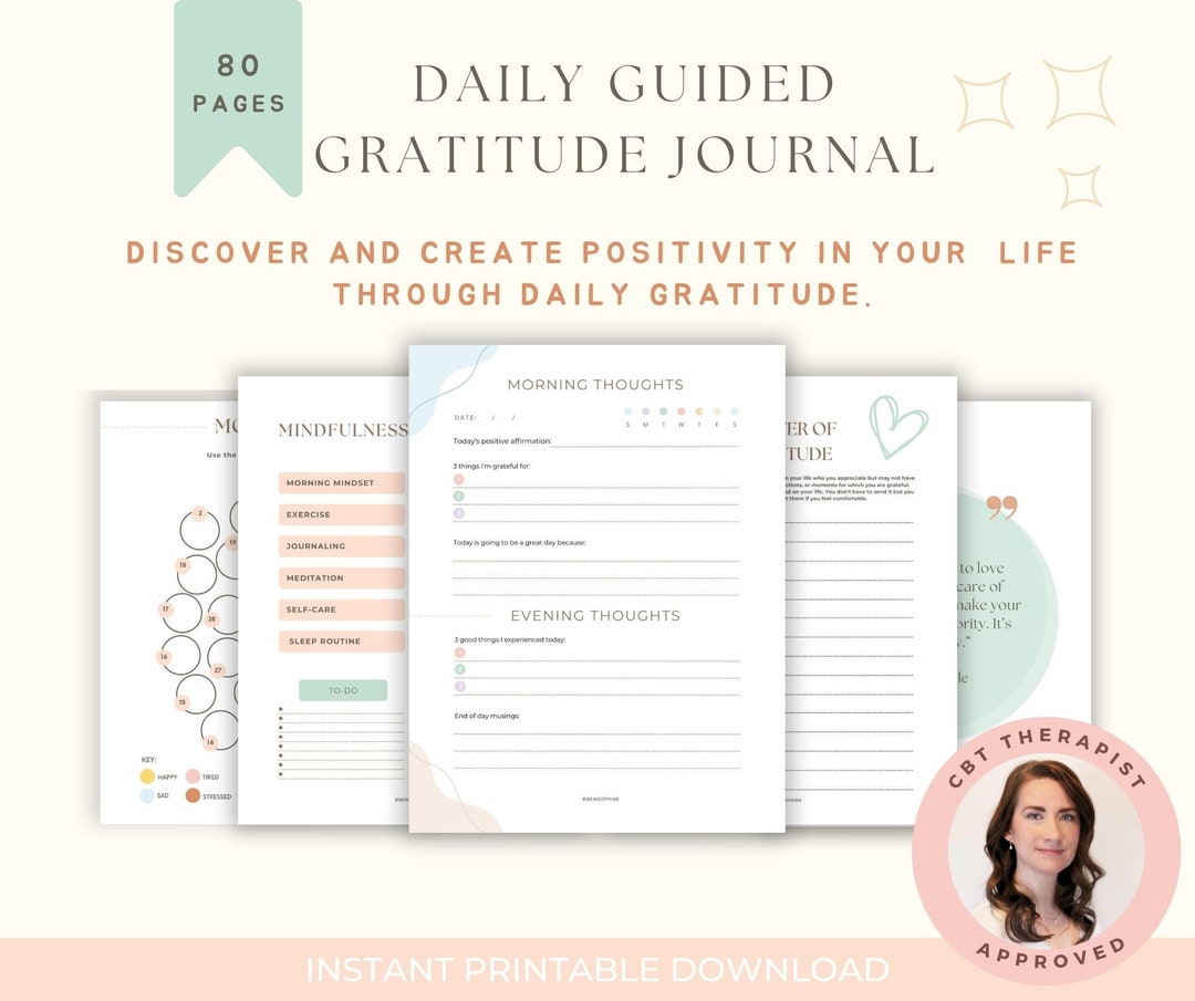 Daily Guided Gratitude Journal, Mindfulness, Positive Thinking, Stress ...
