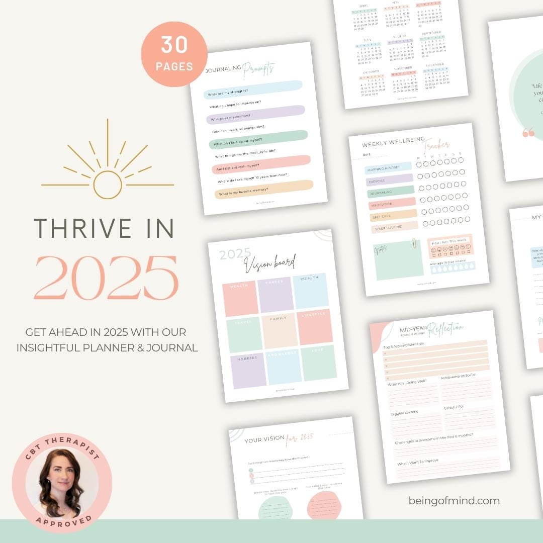 Thrive in 2025 Planner & Journal, Selfcare, CBT, Goal Setting, Mental ...