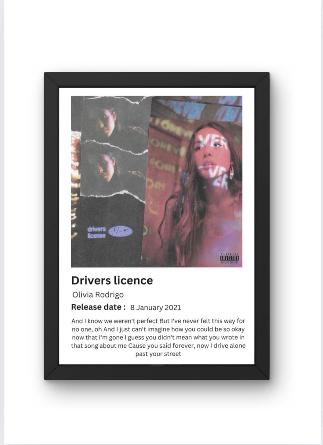 DRIVERS LICENSE Olivia Rodrigo Music Lyric Wall Art Poster - Etsy