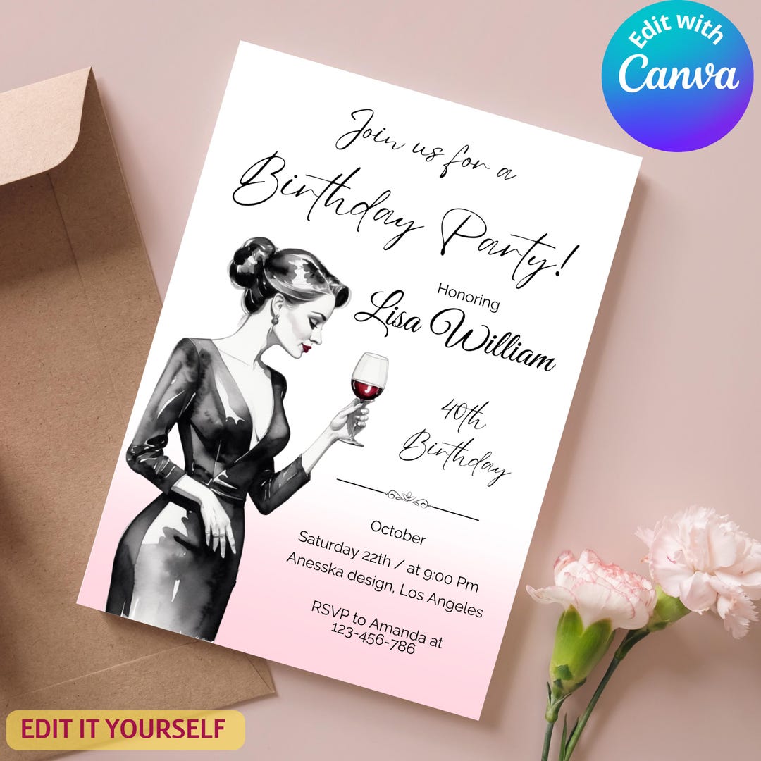 Editable Black Birthday Invitation Template, Minimalist Black Birthday ...