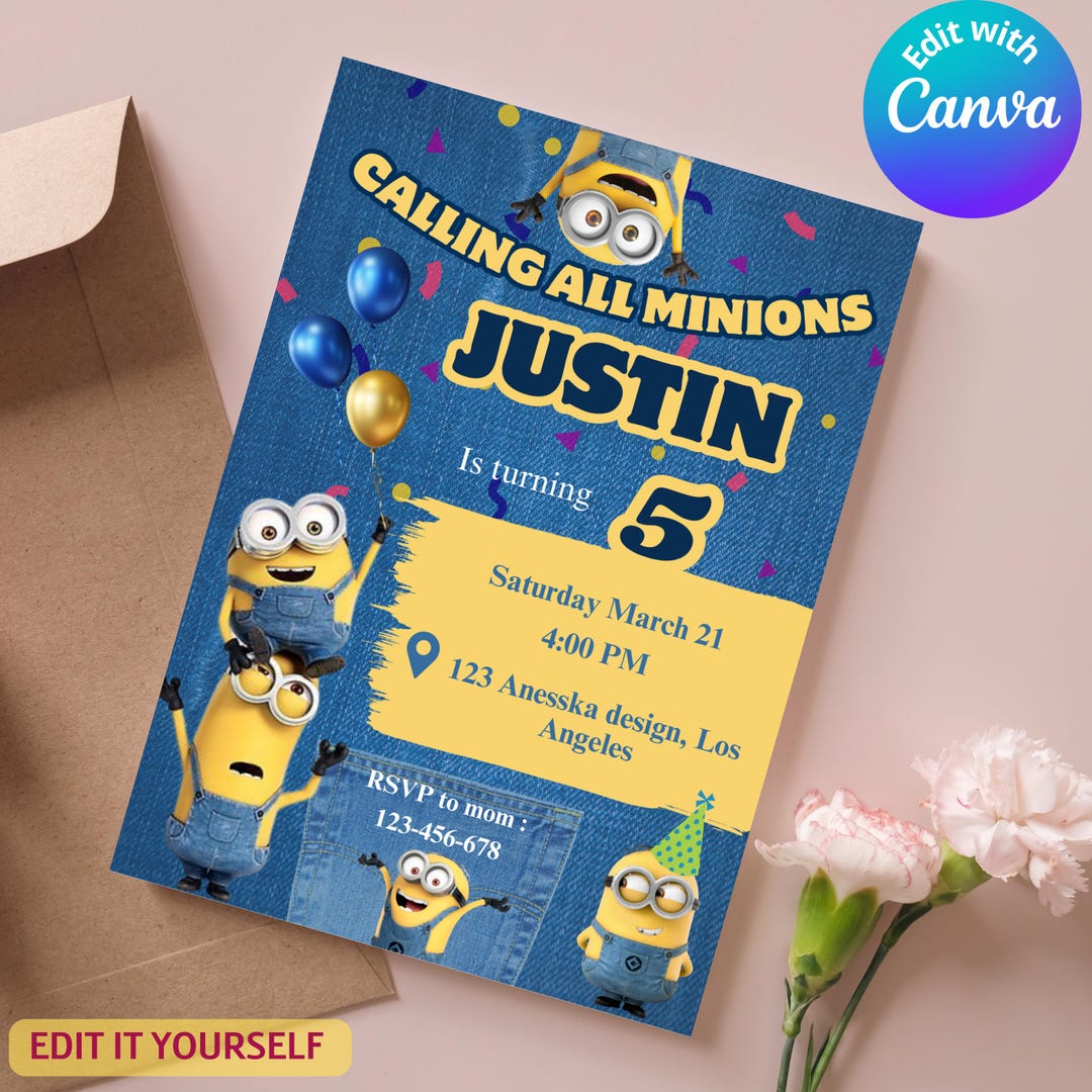Minions Editable Birthday Invitation Template, Printable Birthday Party ...
