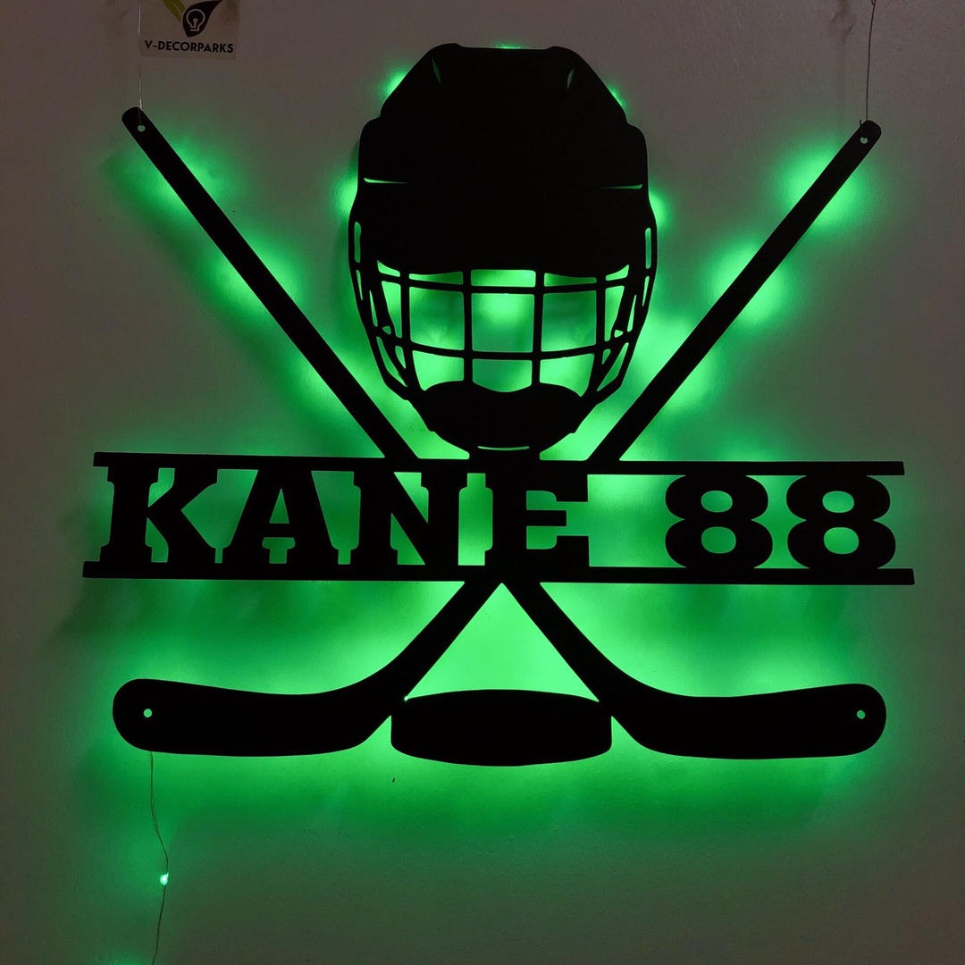 Personalized LED Hockey Stick Metal Wall Art, Hockey Metal Sign, Custom ...