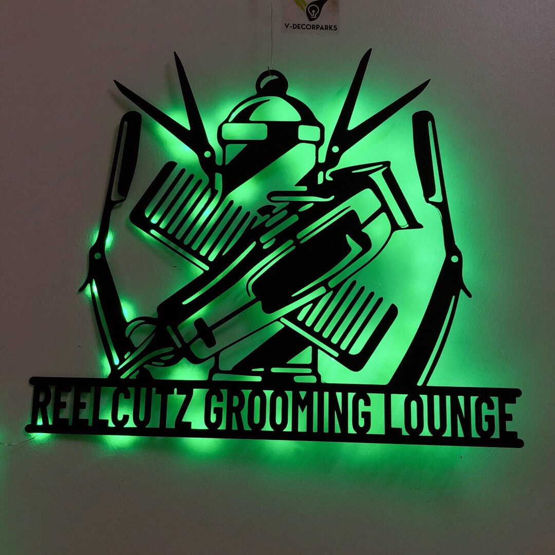 Personalized Barber Metal Wall Art With LED Lights, Barber Metal Sign ...