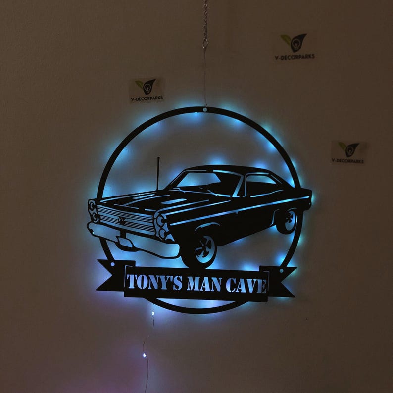 Custom Vintage Car Sign With LED Lights, Metal Car Decor, Garage Sign ...