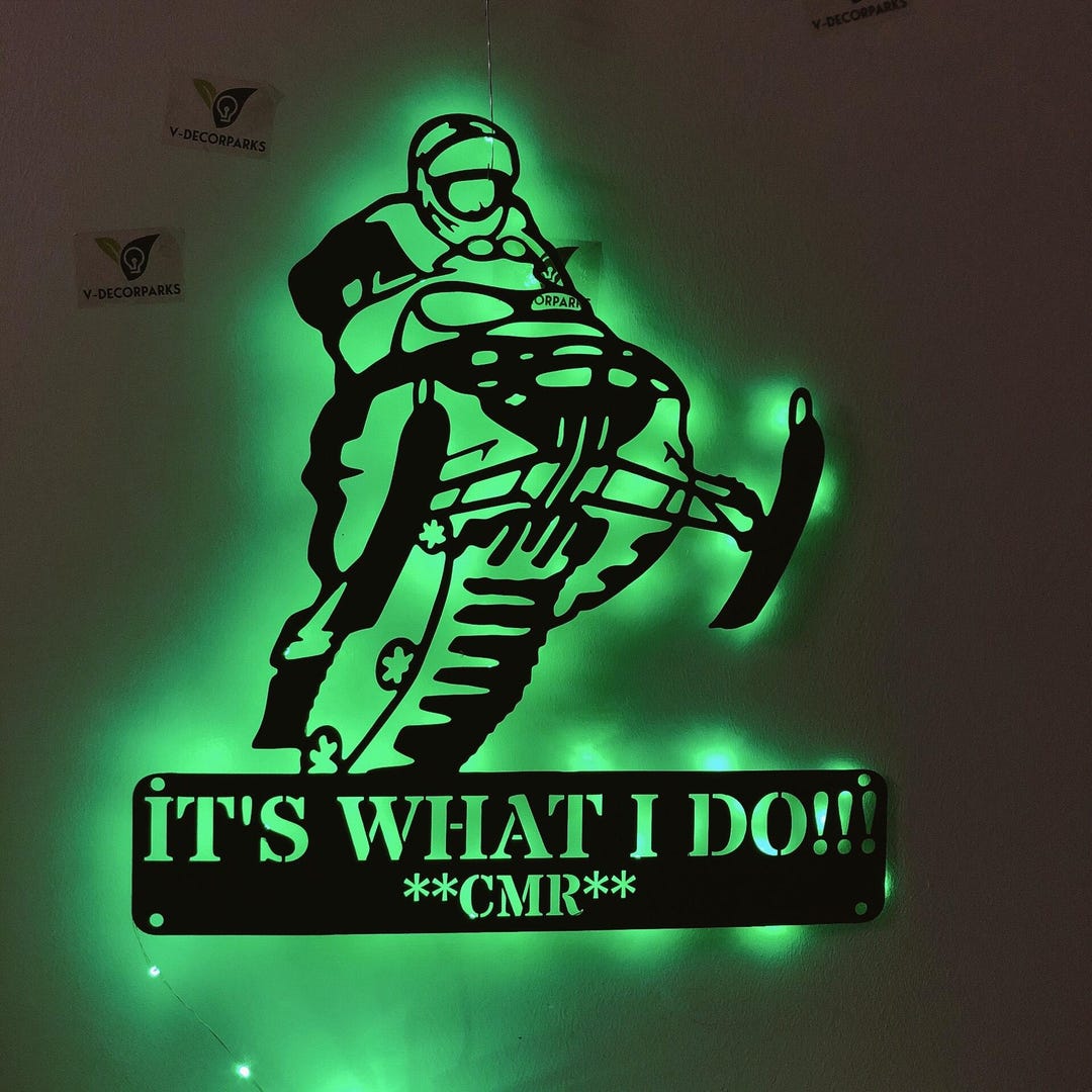 Personalized Snowmobile Metal Wall Art LED Light, Snowmobile Monogram ...