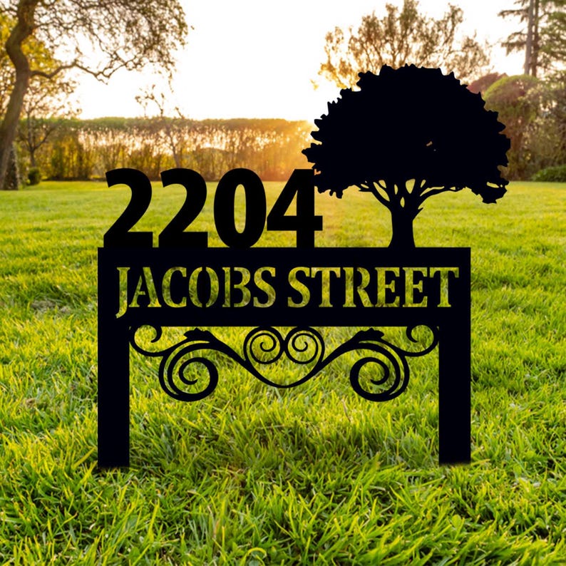 Custom Address Metal Sign,address Sign With Tree,front Porch Decor,lawn ...