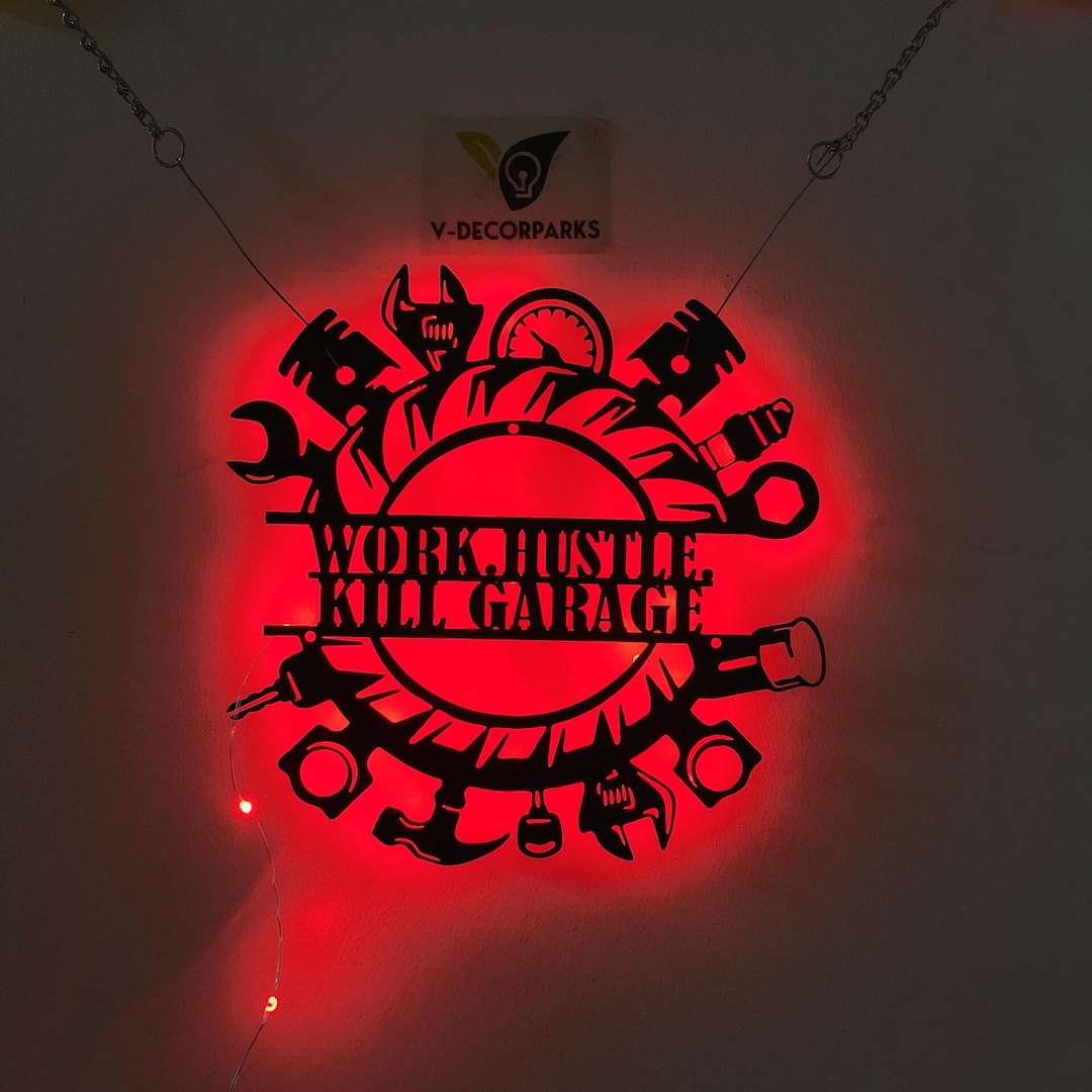 Custom Metal Garage Sign With LED Lights, Garage Decor, Workshop Metal ...