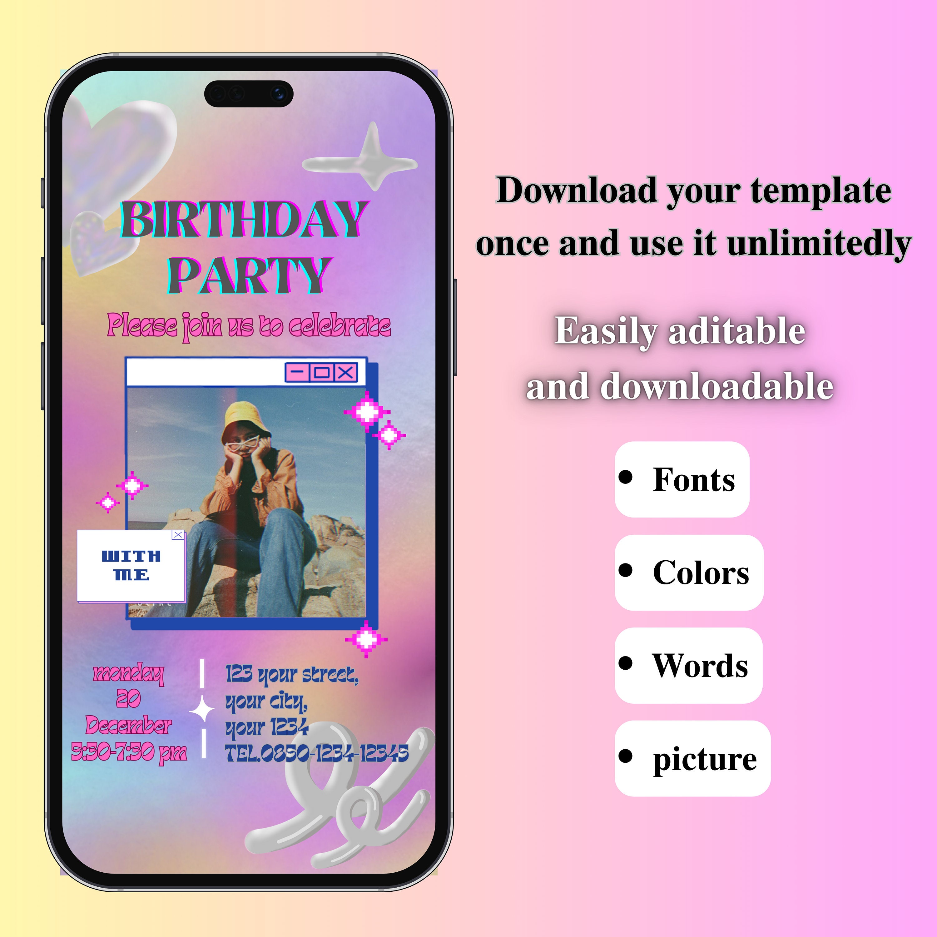 Y2k Party Invitation, 2000s Theme Birthday Invite, Template, Instant Download, 21st 30th Bday ...