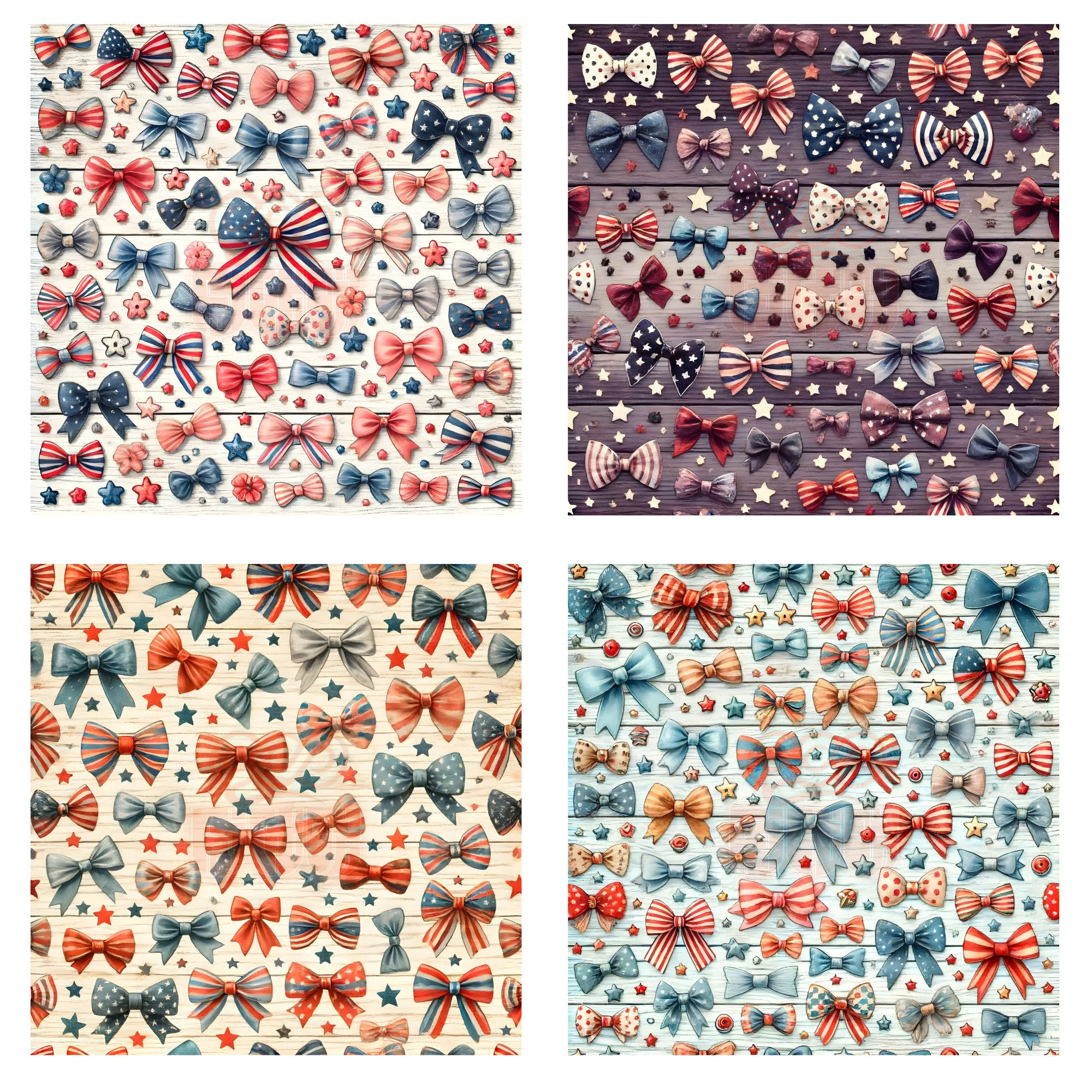Watercolor Patriotic Bows Digital Papers,18 Digital Papers,cute Bows ...