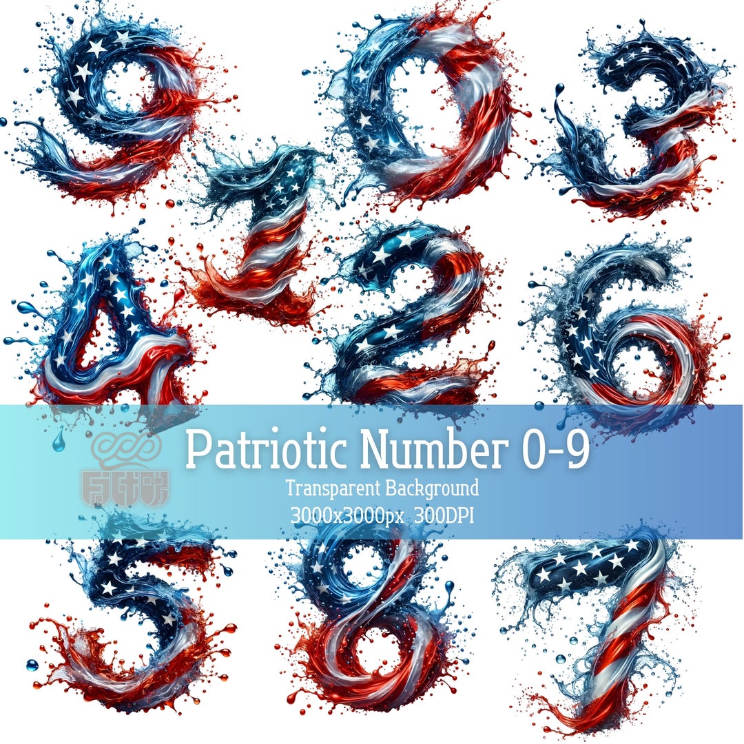 Water Splash Patriotic Number 0-9 Clipart,10 High Quality Pngs ...