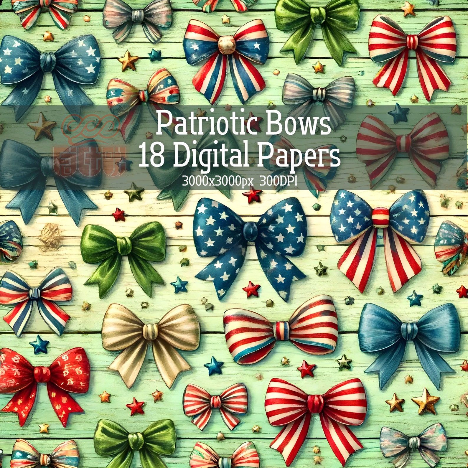 Watercolor Patriotic Bows Digital Papers,18 Digital Papers,cute Bows ...