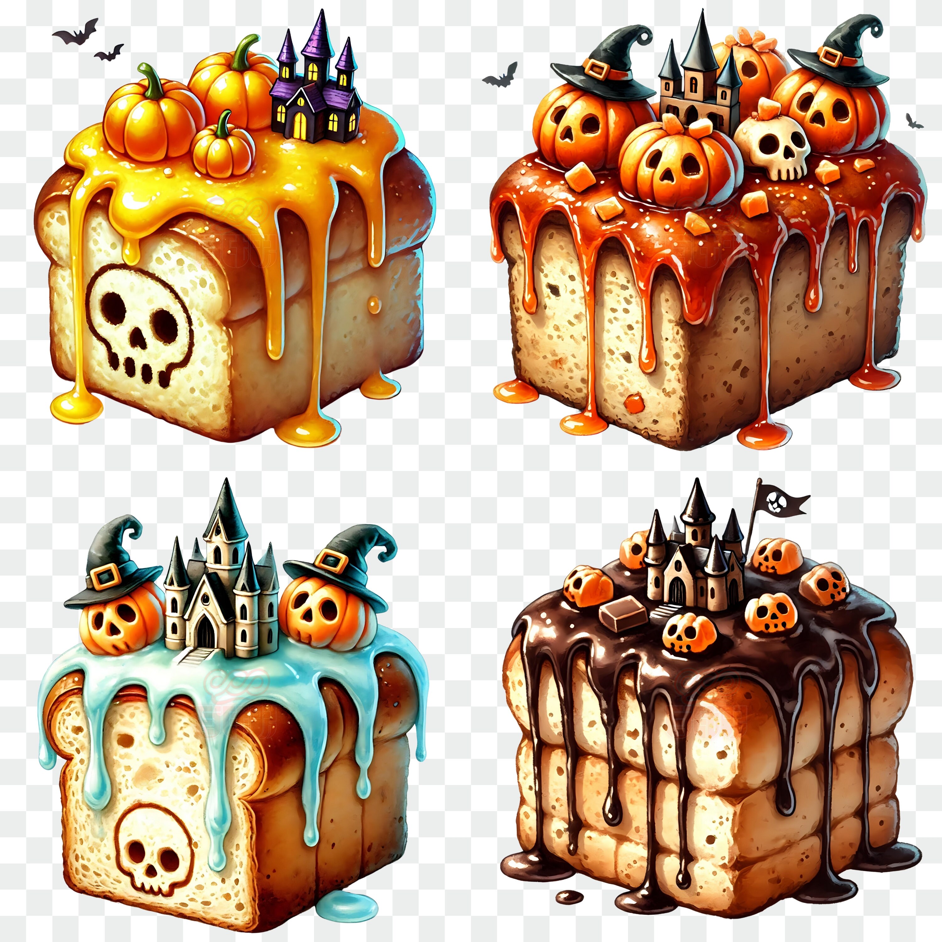Watercolor Spooky Halloween Bread Clipart,11 High Quality Pngs ...