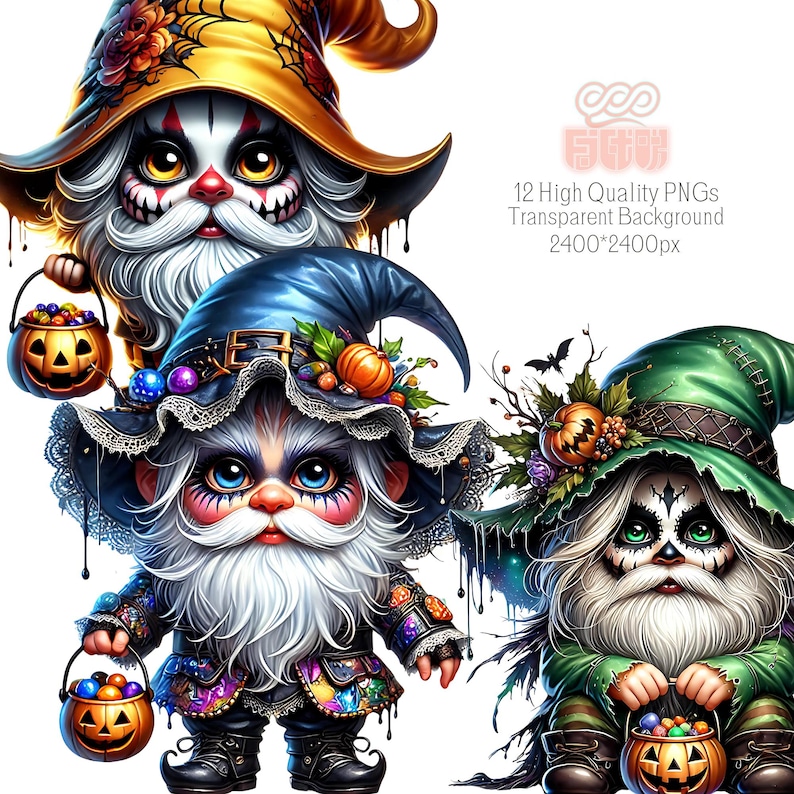 Watercolor Halloween Gnome Clipart: Spooky PNG Bundle (digital Download ...